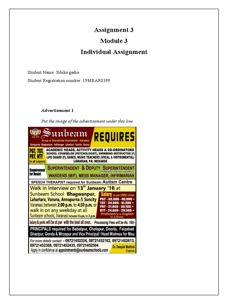 HRM Advertisement Assignment | PDF | Employment | Wage