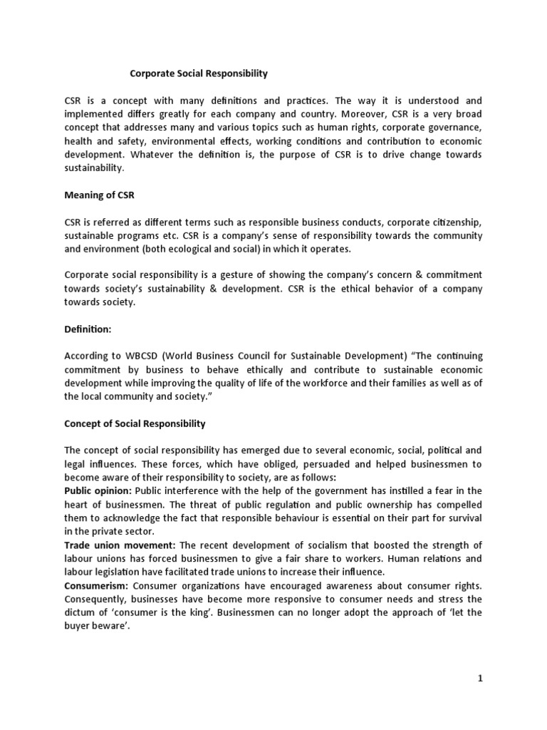 Corporate Social Responsibility Notes Module 1 | PDF | Corporate Social ...