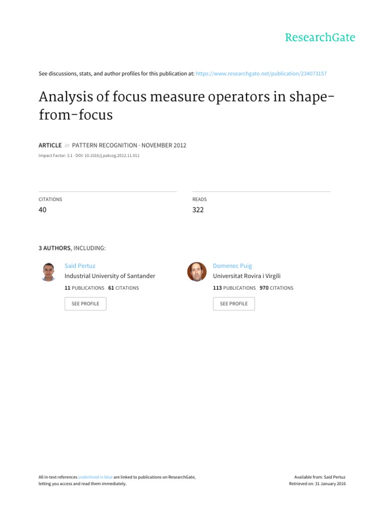 Analysis of Focus Measure Operators in Shape-From-Focus: Pattern ...
