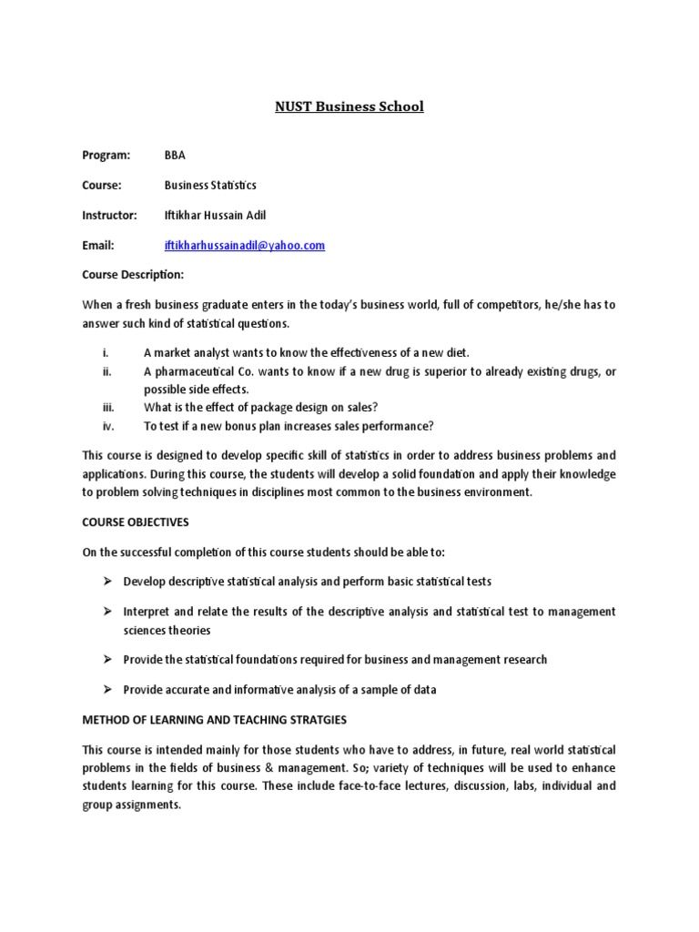 Course Outline Business Statistics | PDF | Statistics | Regression Analysis