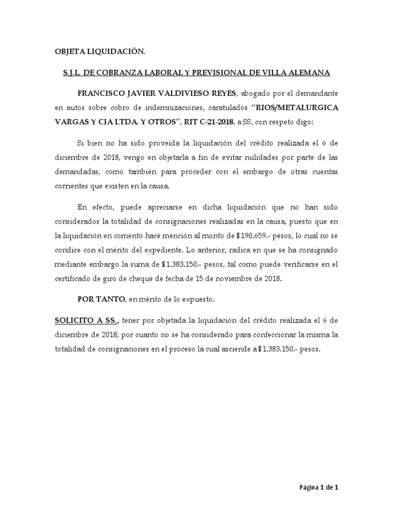 Objeta Liquidación C-21-2018 COB VILLA ALEMANA | PDF