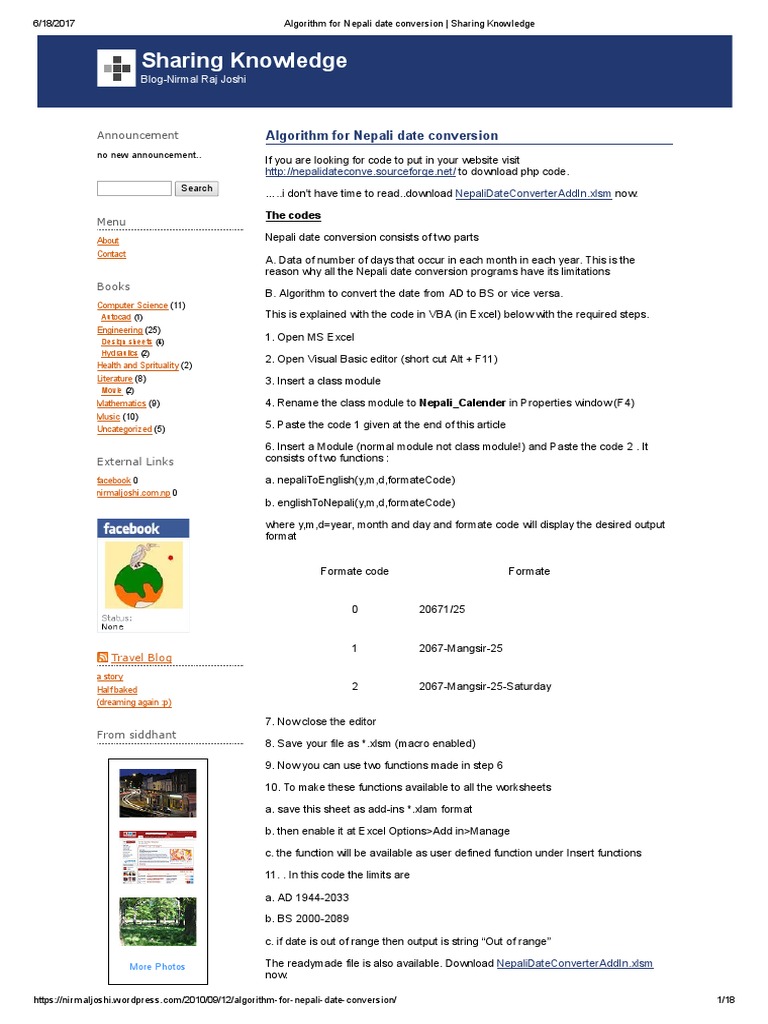 Algorithm For Nepali Date Conversion - Sharing Knowledge | PDF | Microsoft Excel | Computer ...