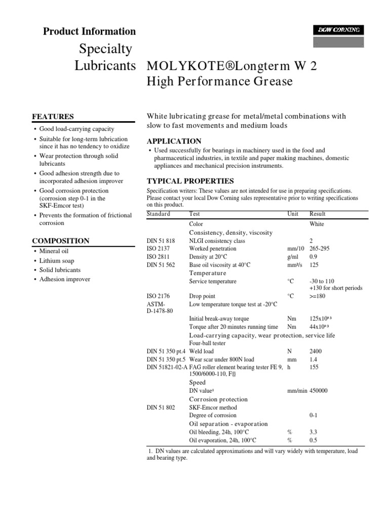 Molykote Longterm W Greases | PDF | Lubricant | Chemical Substances