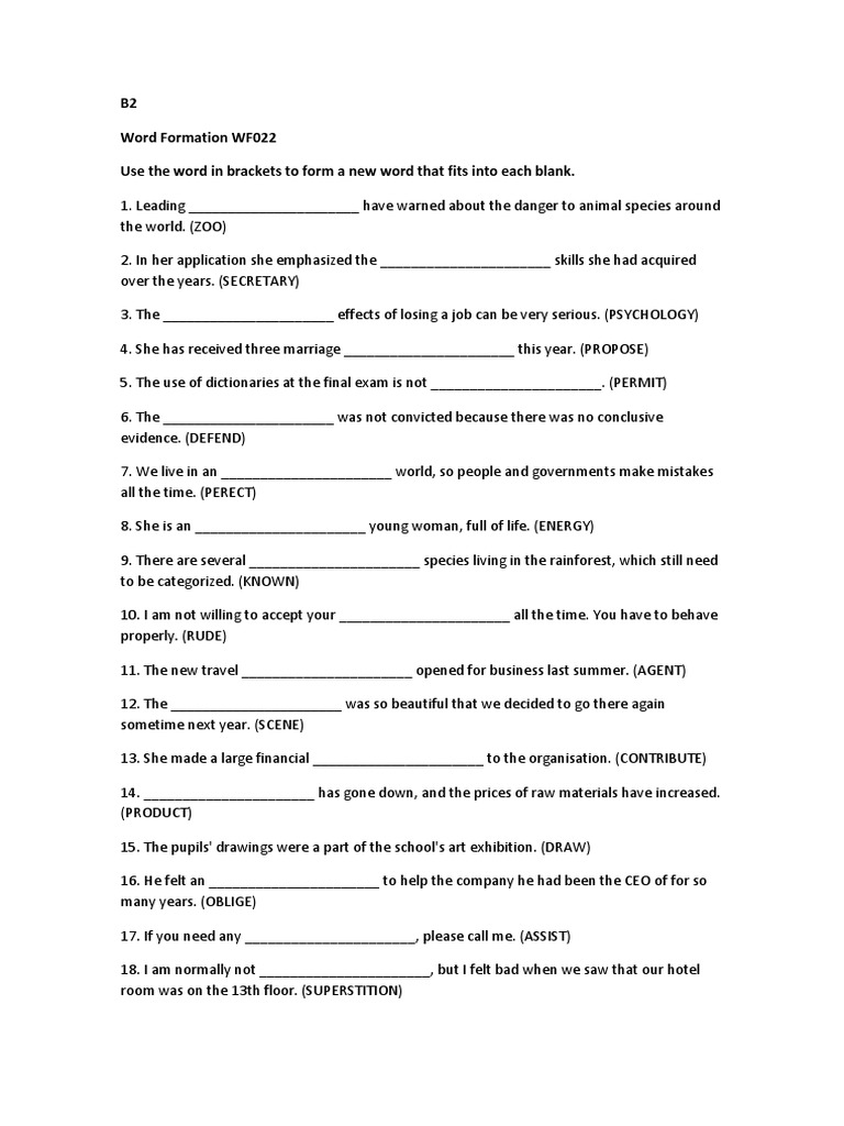 B2 Wordformation Exercises | PDF