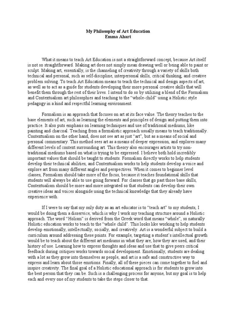 Art Education Philosophy Explained | PDF | Teaching ...