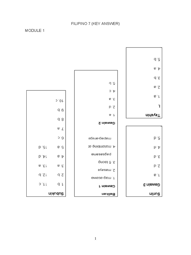 Filipino 7 Answer Key | PDF