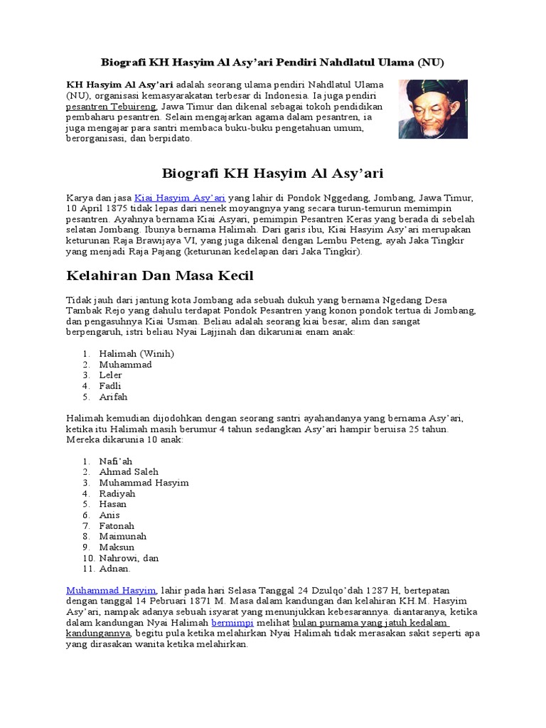 Biografi KH Hasyim Al Asyari | PDF