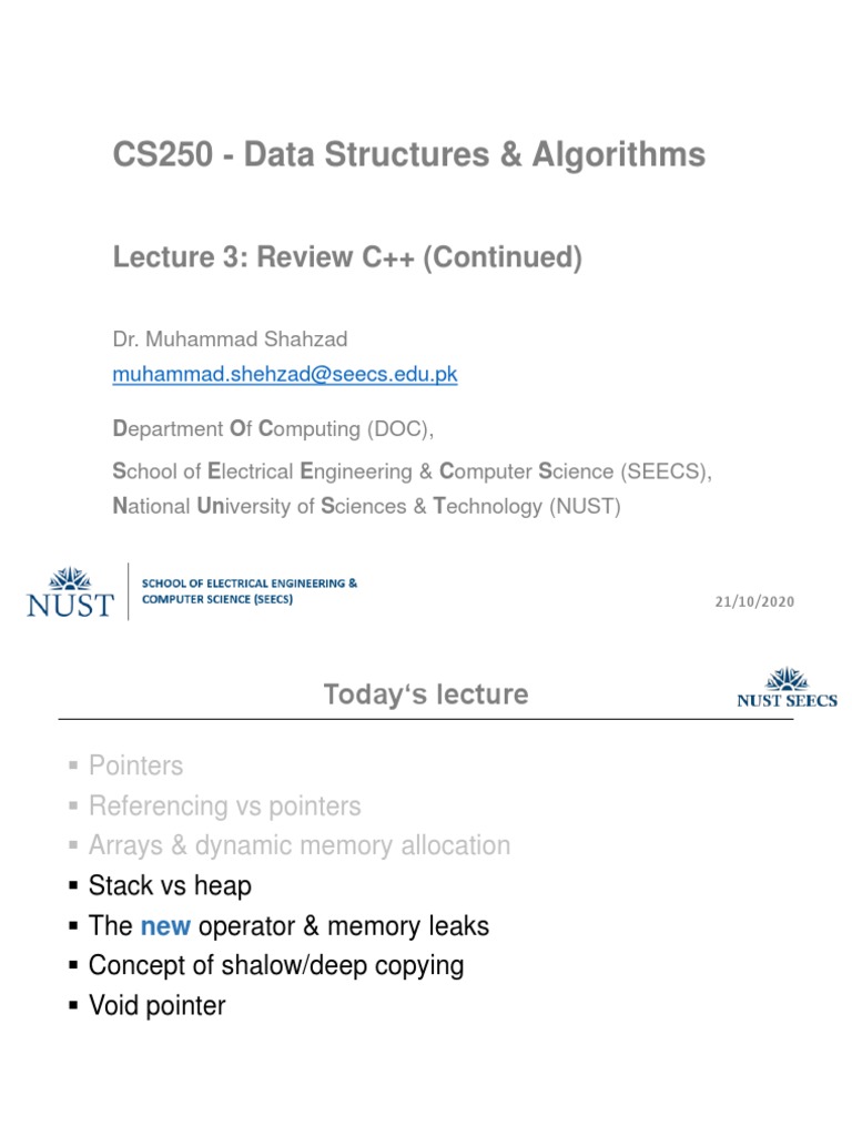 Cs250 Data Structures And Algorithms Lecture 3 Review C Continued Pdf Variable