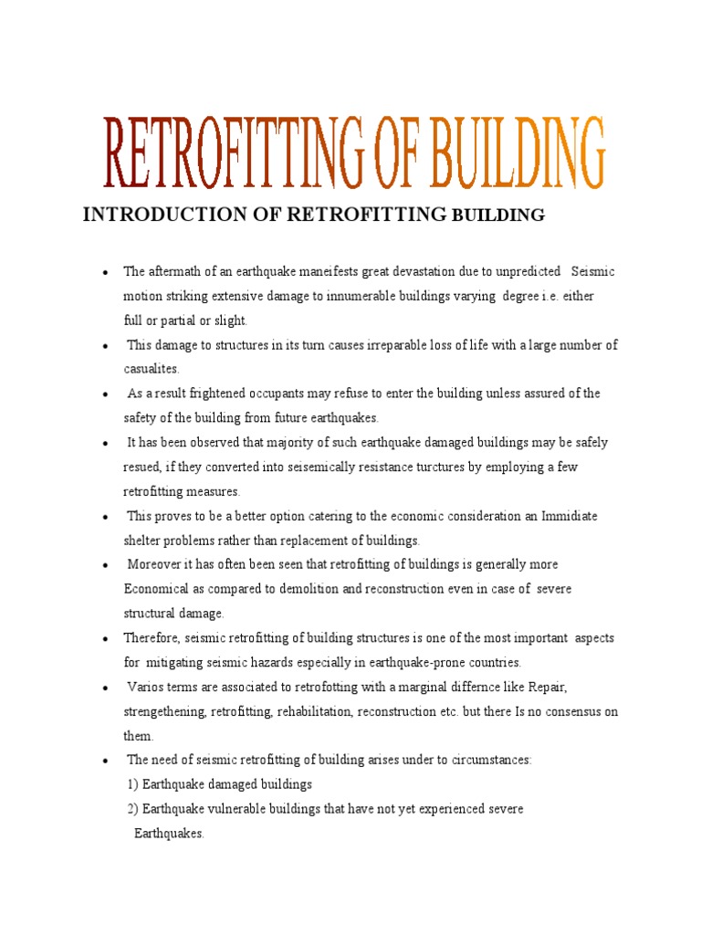 Seismic Retrofitting of Building Structures | PDF | Framing ...
