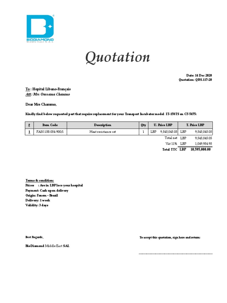 Quotation for Hospital Equipment | PDF