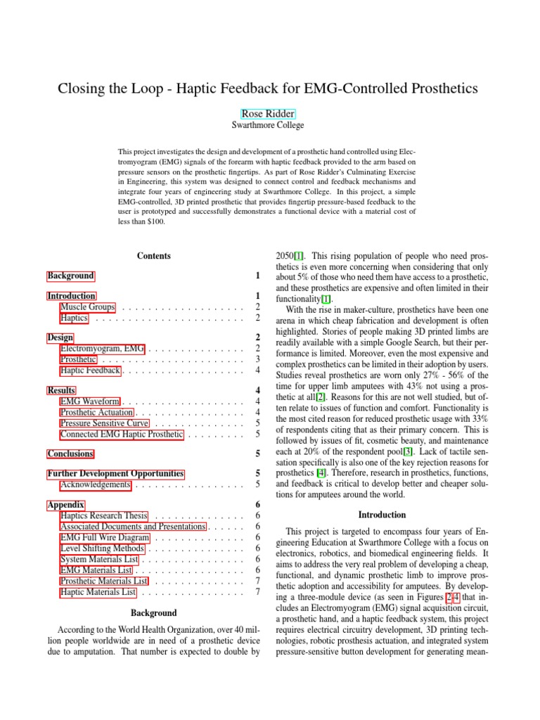 Closing The Loop - Haptic Feedback For EMG-Controlled Prosthetics | PDF ...
