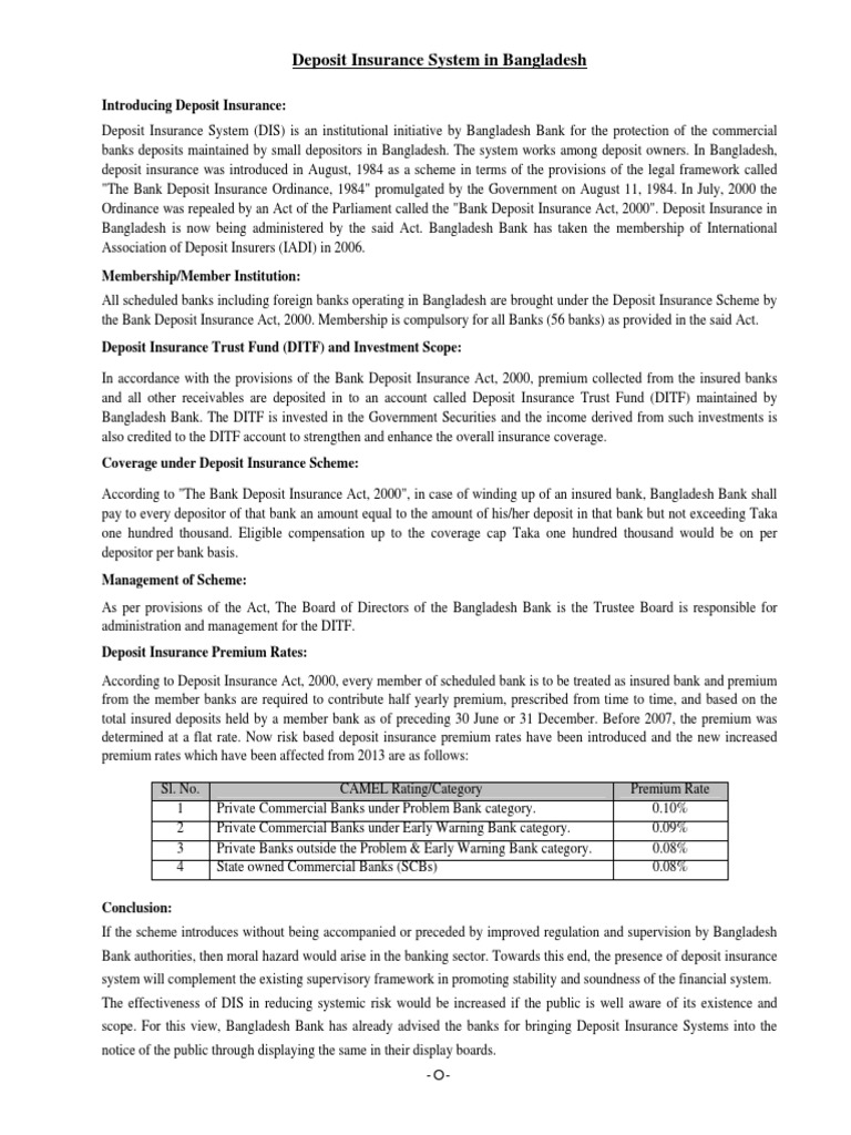 Deposit Insurance System in Bangladesh | PDF | Deposit Insurance ...