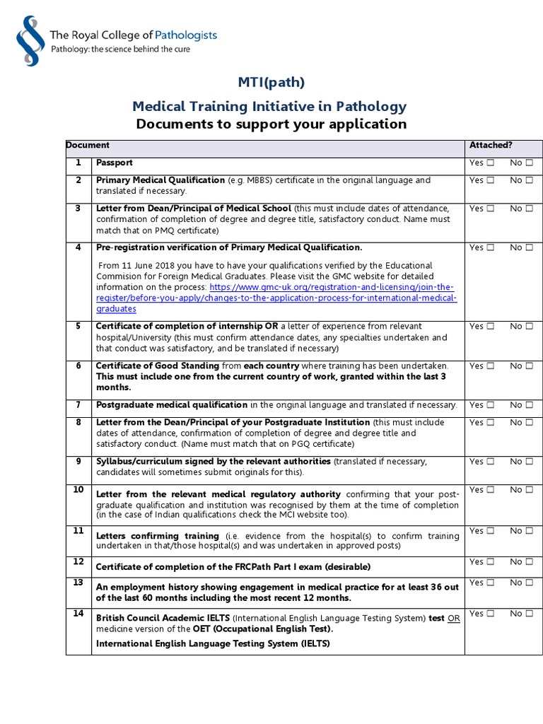 Documents To Support Your Application: MTI (Path) Medical Training ...