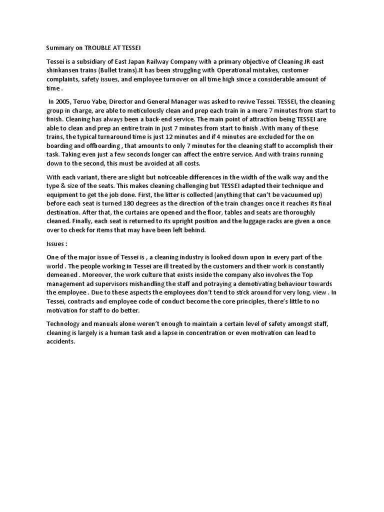 Summary On TROUBLE AT TESSEI | PDF | Motivation | Motivational