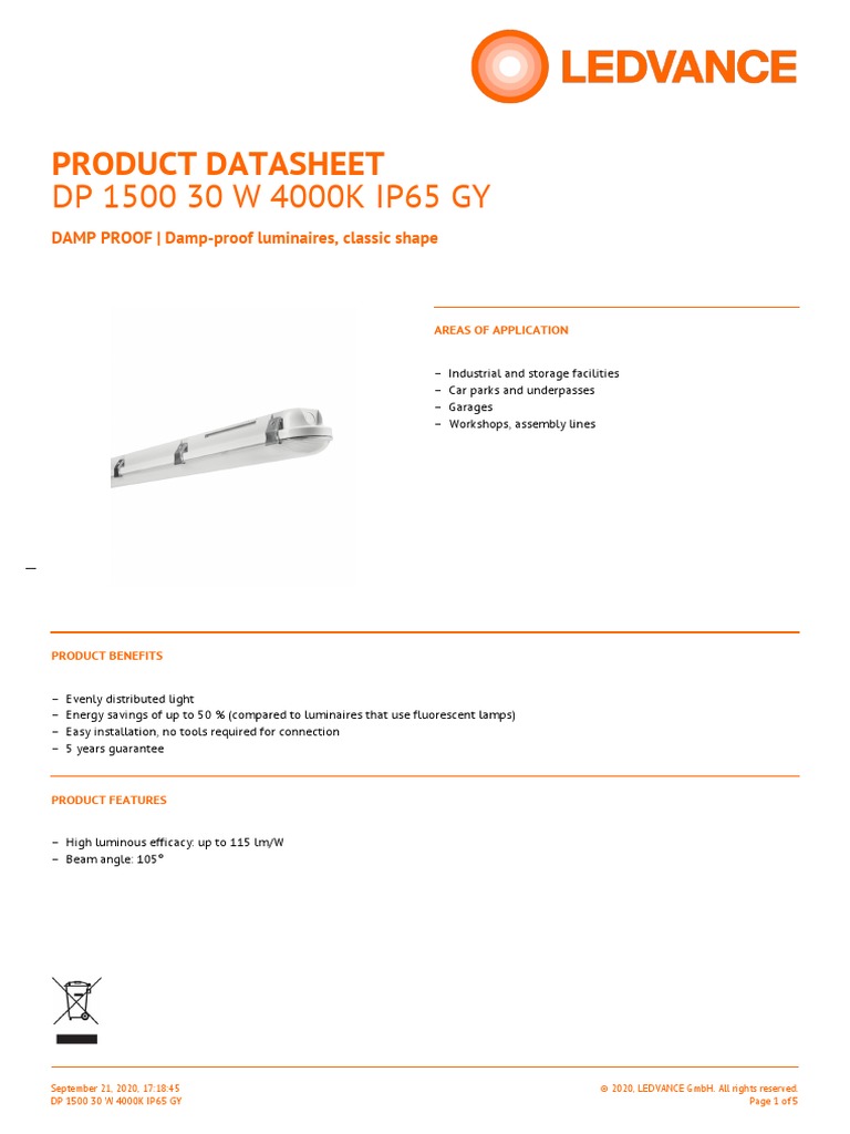 DP 1500 30 W 4000K IP65 GY: Product Datasheet | PDF | Home & Garden