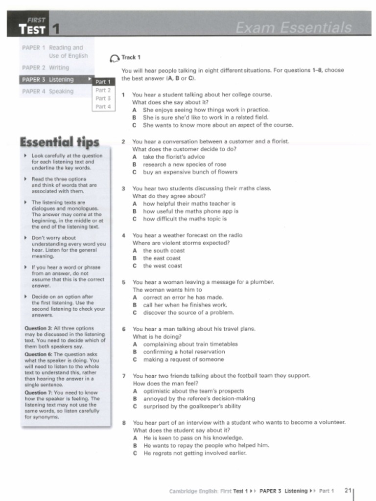 Fce Practice Test 1 Listening | PDF