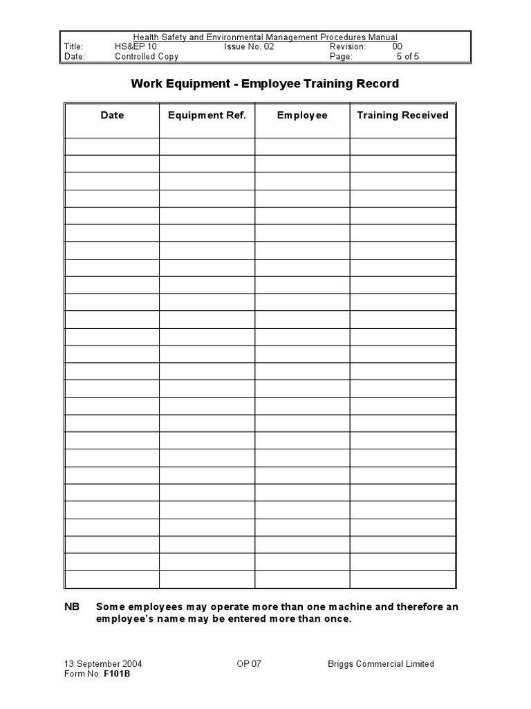 Employee Training Record Template | PDF