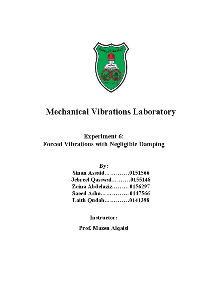 Mechanical Vibrations Laboratory: Experiment 6: Forced Vibrations With ...