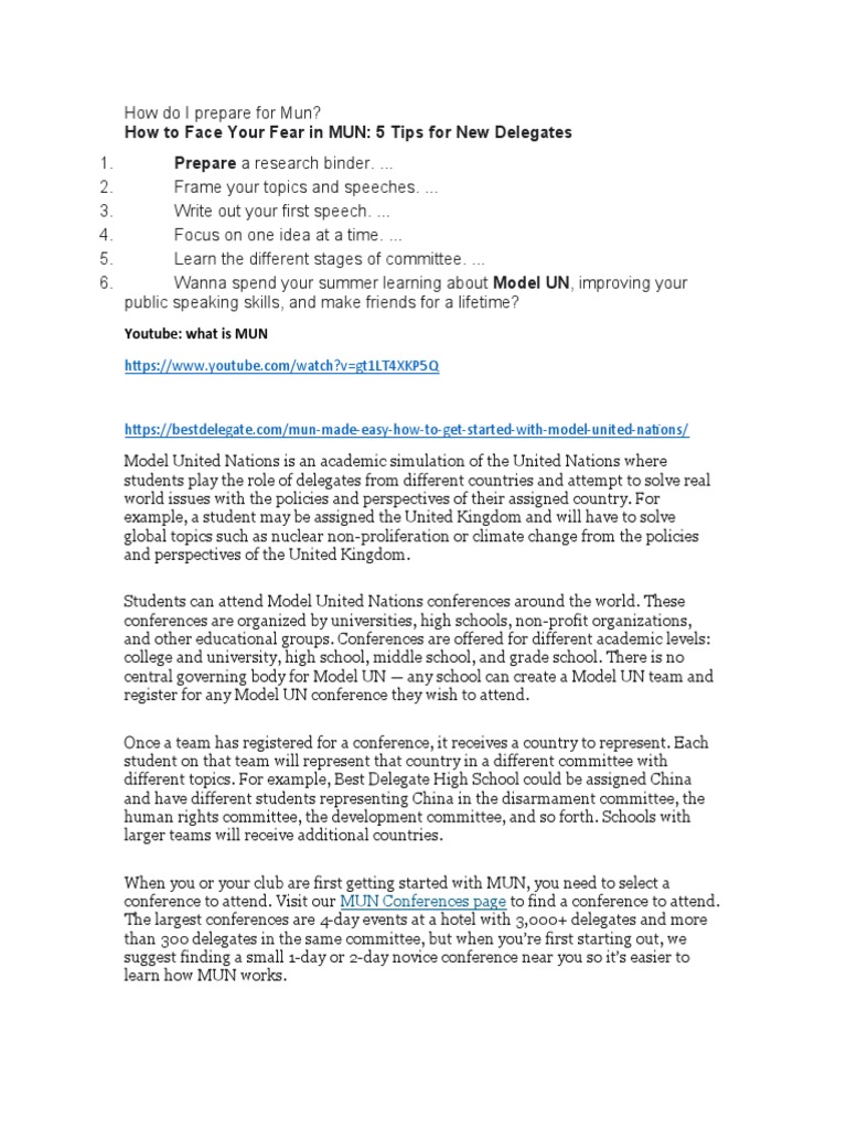MUN Preparation Guide for New Delegates | PDF | United Nations ...