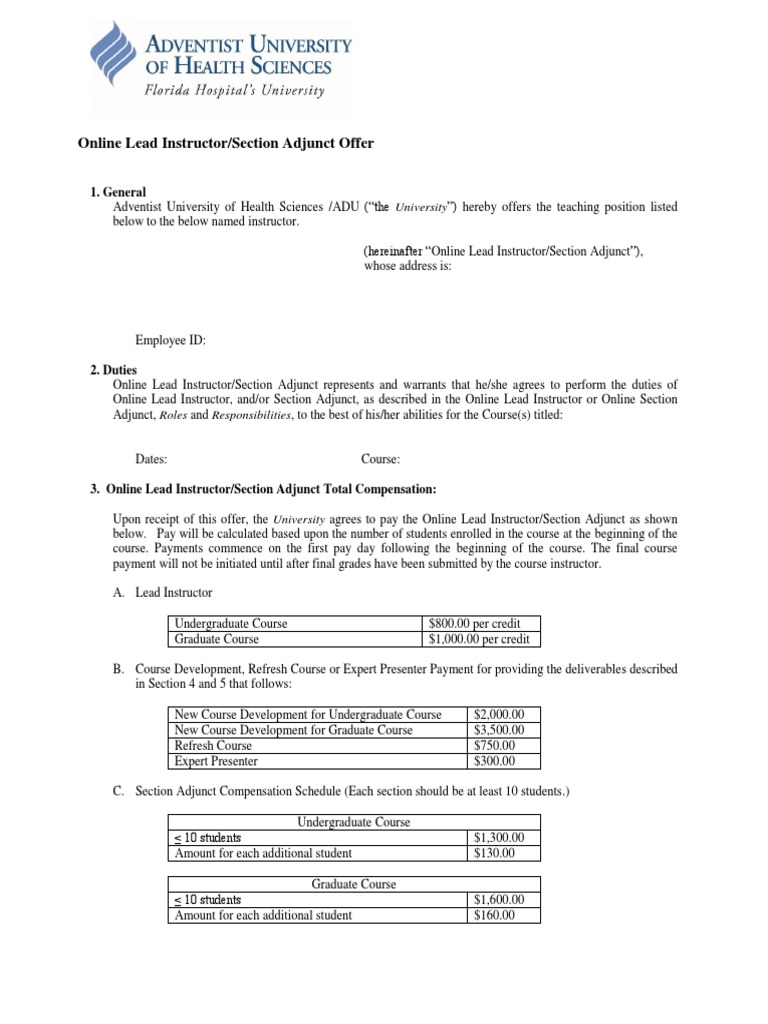 Online Lead Instructor/Section Adjunct Offer: 1. General | PDF ...