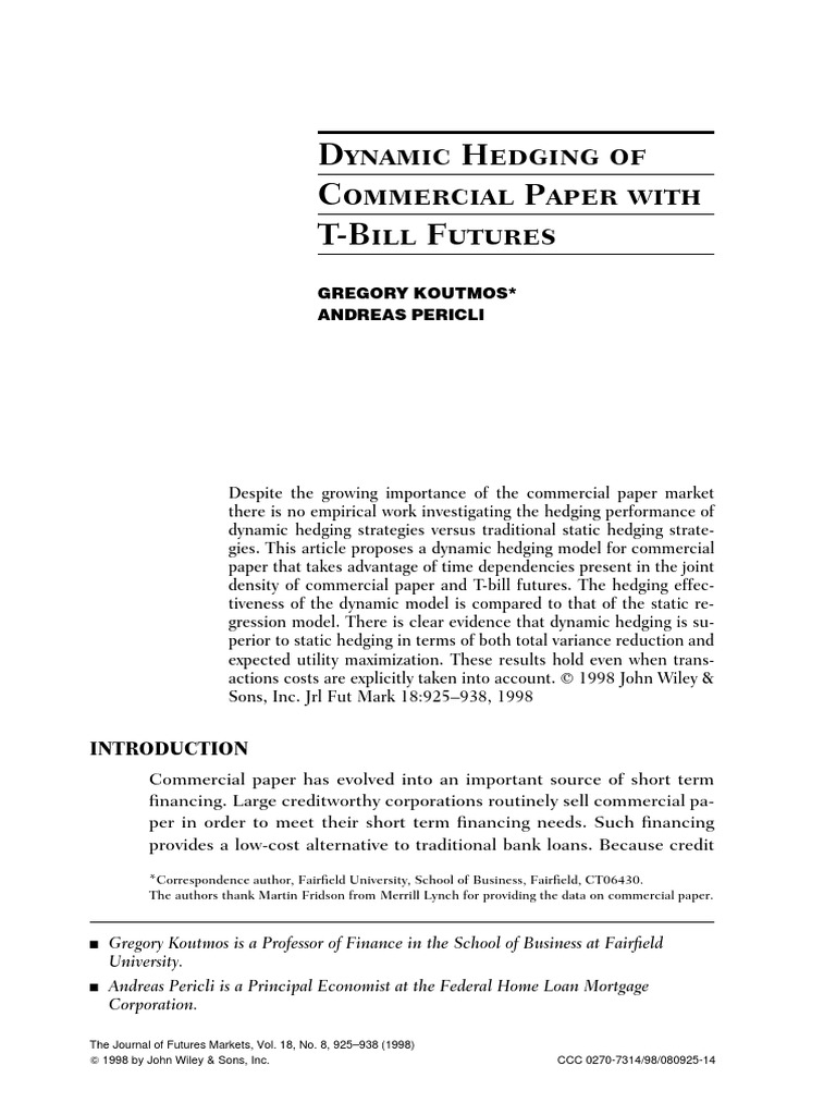 Dynamic Hedging of Commercial Paper With T-Bill Futures: Gregory ...