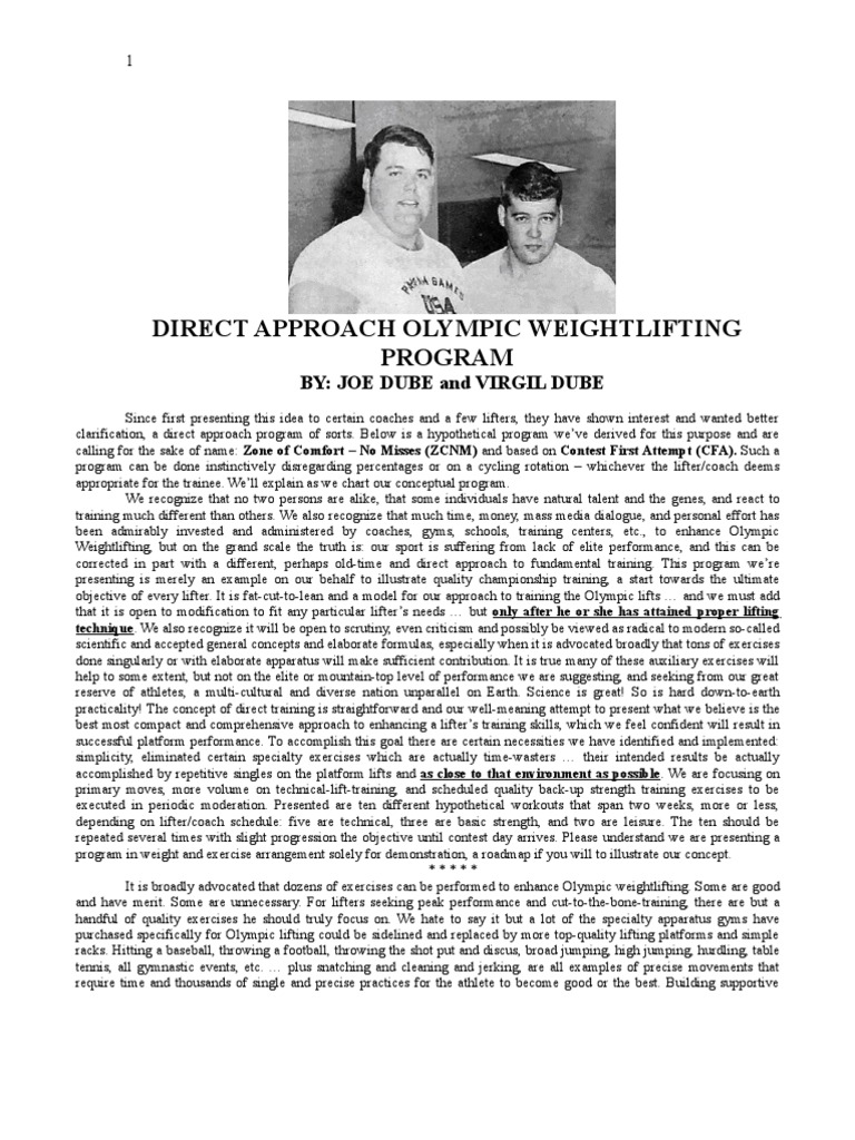 Direct Approach Olympic Weightlifting Program: By: Joe Dube and Virgil ...