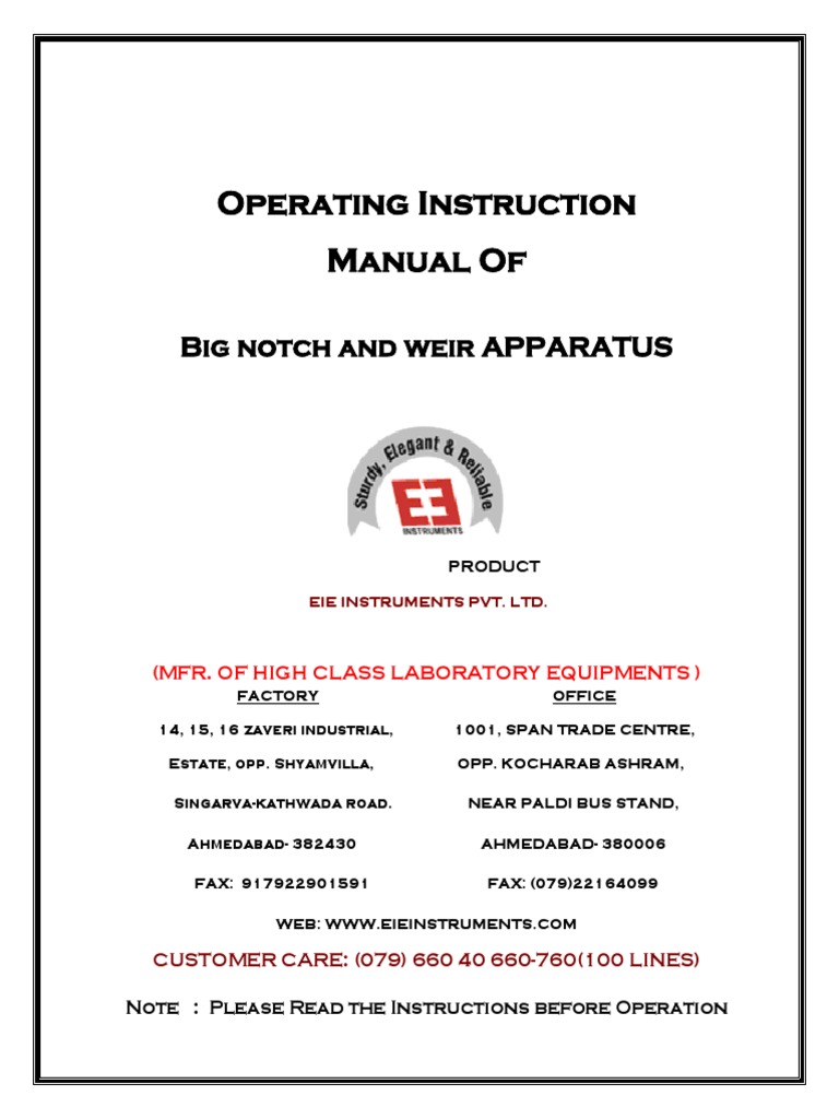 Operating Instruction Manual Of: Big Notch and Weir APPARATUS | PDF ...
