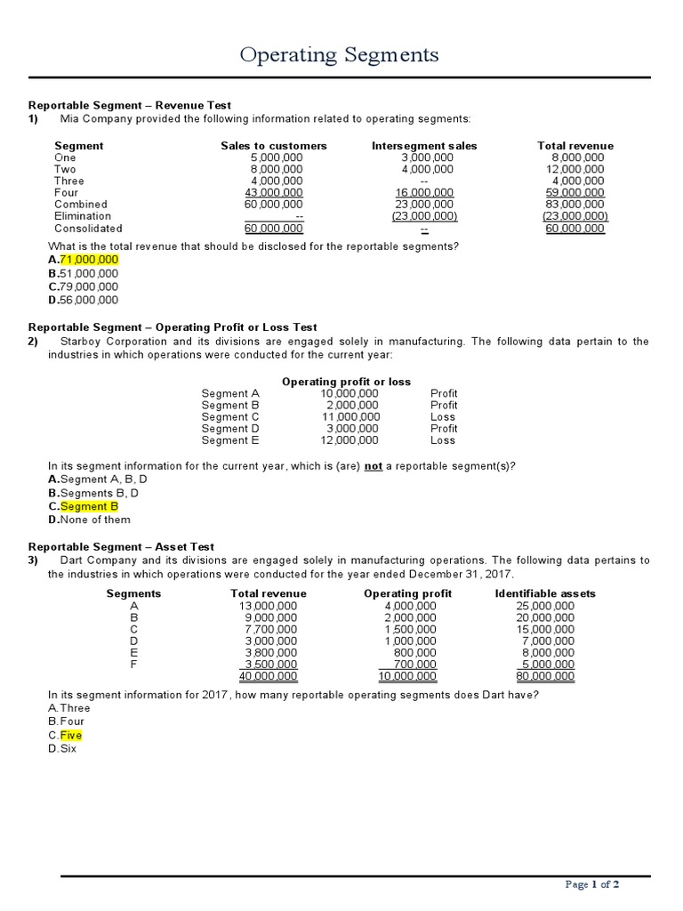 Operating Segments - Discussion Problems | PDF | Business | Business Economics