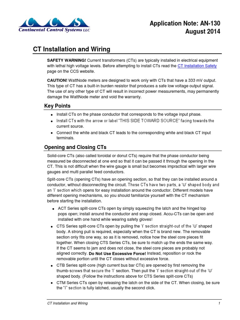 SolarEdge 100A CT Sensor Install Guide | PDF | Electrical Wiring ...