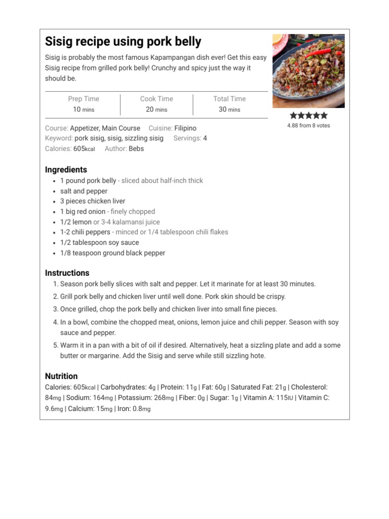 Sisig Recipe Using Pork Belly | PDF