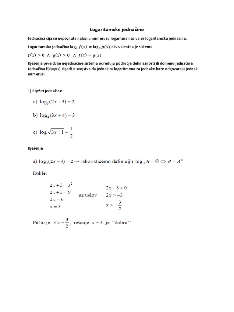 Logaritamske Jednačine | PDF