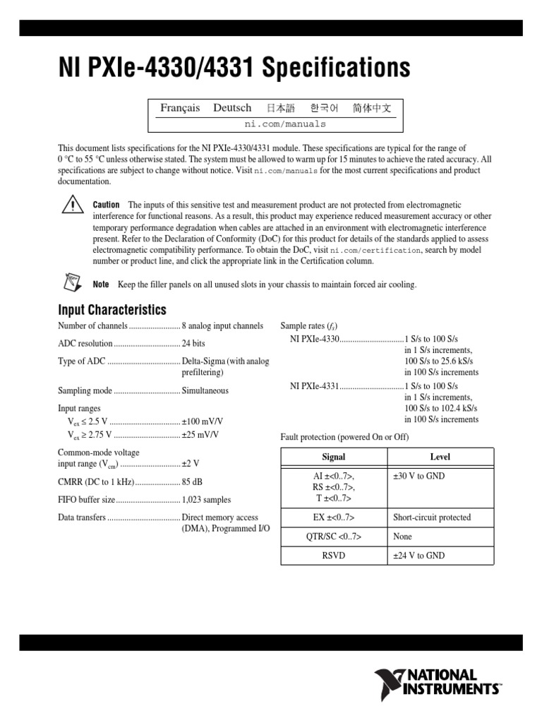 Ni Pxie-4330/4331 Specifications: Input Characteristics | PDF ...