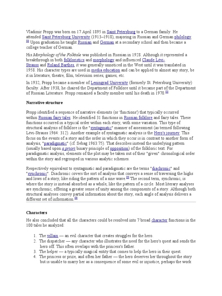Propp's Morphology of the Folktale: An Analysis of Character Types and Narrative Functions ...