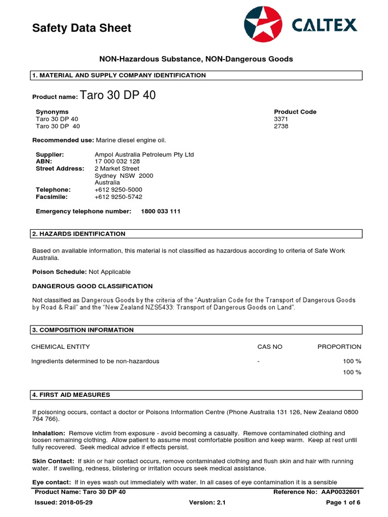 Taro 30 DP 40: Safety Data Sheet | PDF | Dangerous Goods | Toxicity