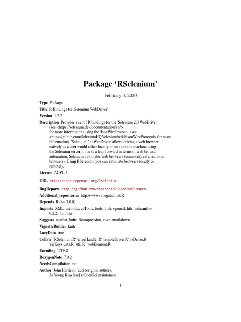 Package Rselenium': February 3, 2020 | PDF | Selenium (Software) | X Path
