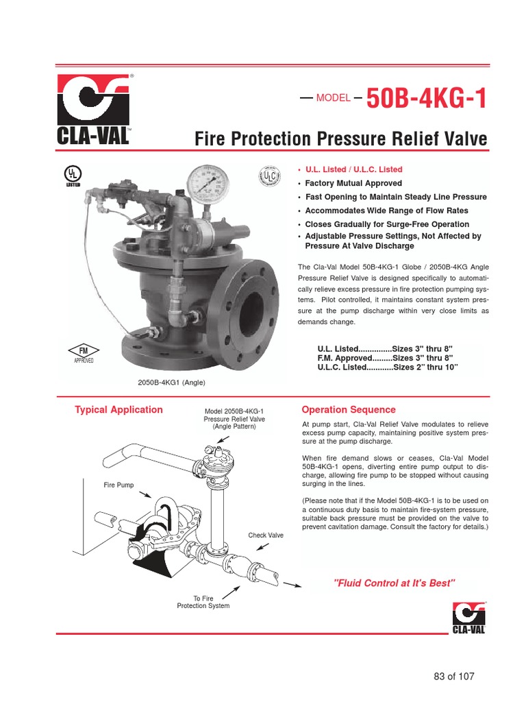 Cla-Val: Fire Protection Pressure Relief Valve | PDF | Valve | Pump