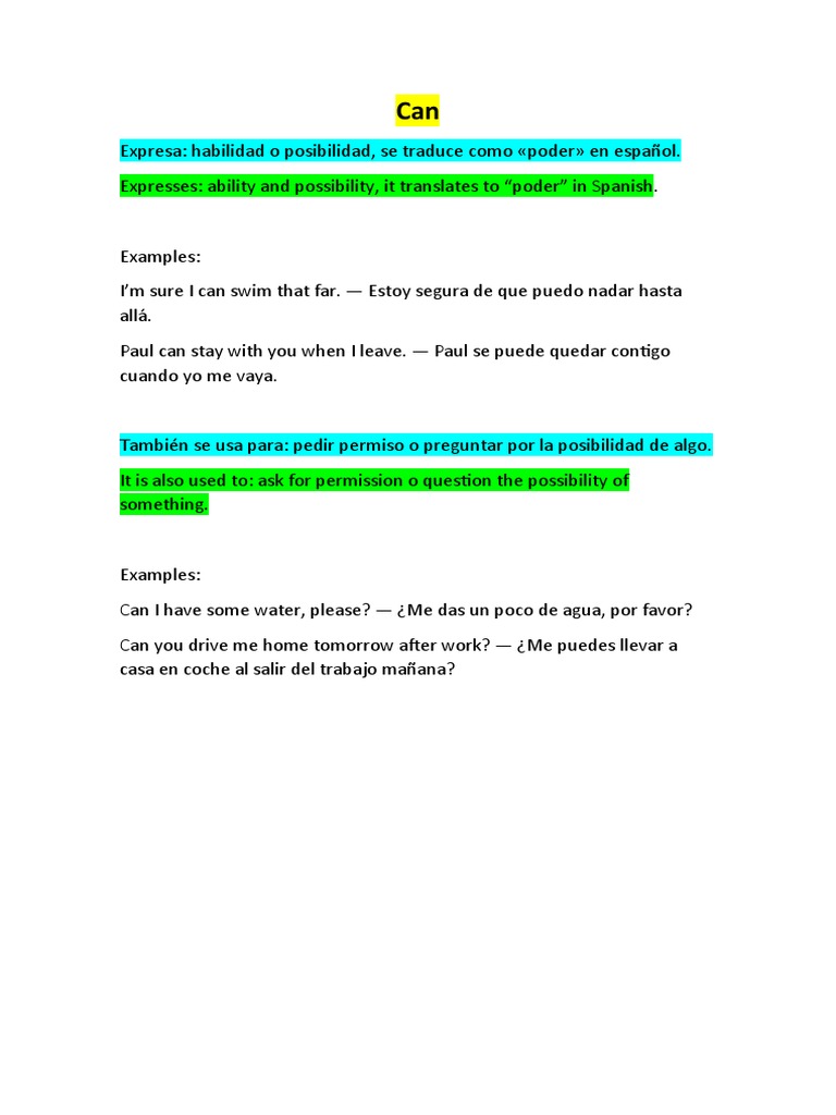 Modal Verbs With Spanish Translation | PDF | Idiomas