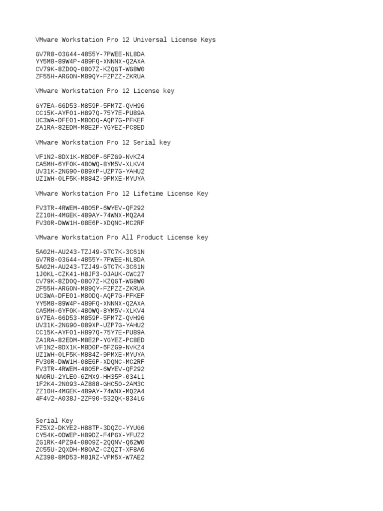 Vmware Workstation Pro 12 License Key | PDF