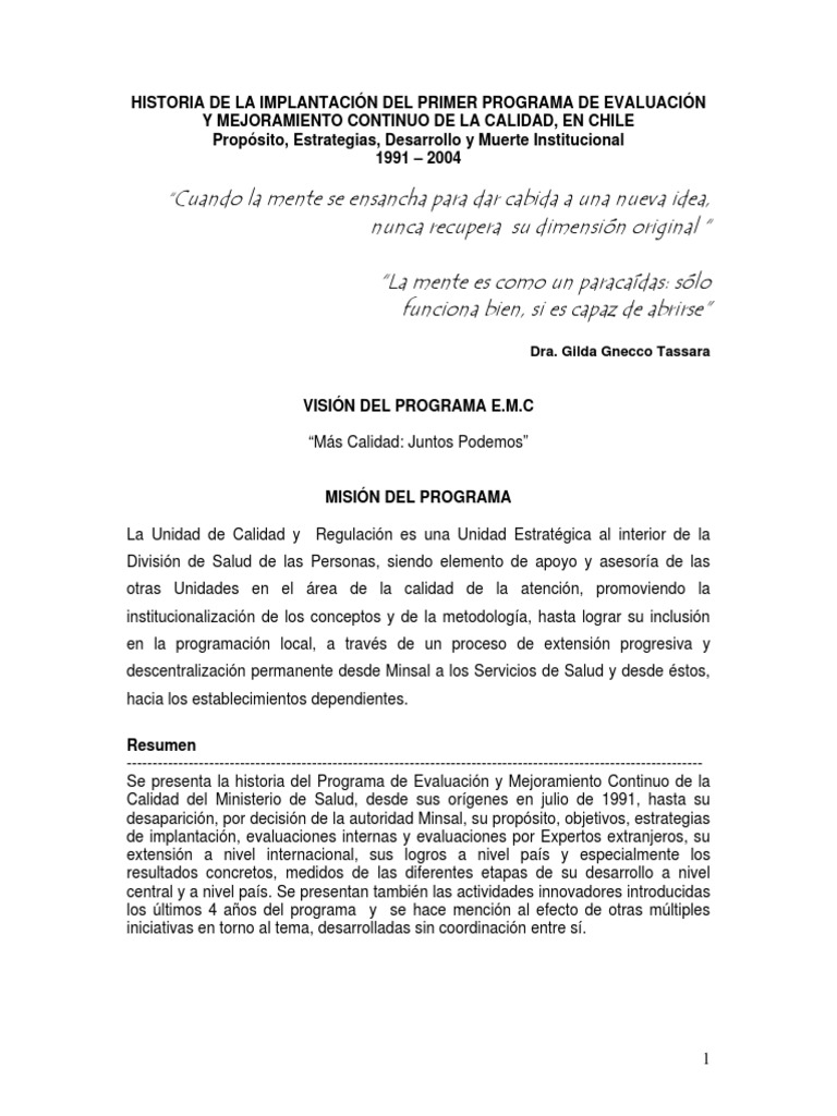 Historia de La Implantaci N Del Primer Programa de Evaluaci N y ...