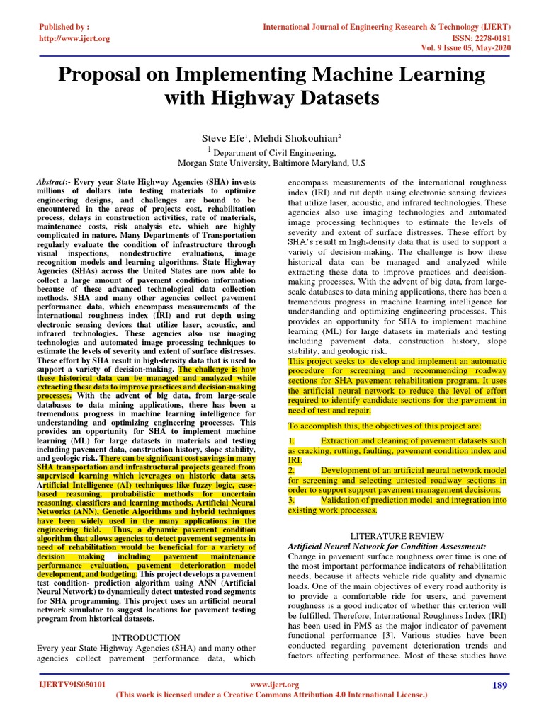 Proposal On Implementing Machine Learning With Highway Datasets | PDF | Artificial Neural ...