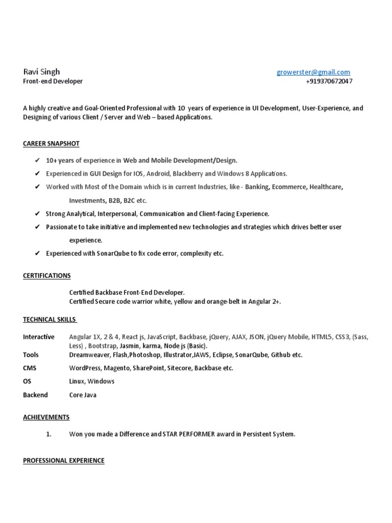 Sample Resume1 | Download Free PDF | Web Application | Web Development