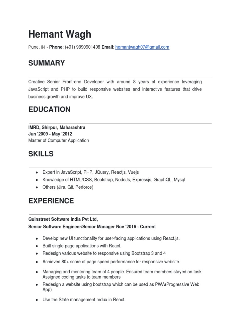 Sample Resume2 | PDF | Bootstrap (Front End Framework) | Application Software