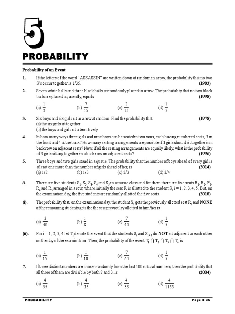 Probability Jee Advanced Flash Back Pdf Matrix Mathematics