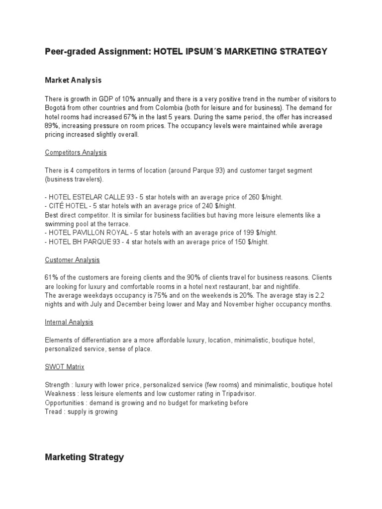 Peer-Graded Assignment: HOTEL IPSUM S MARKETING STRATEGY: Market ...