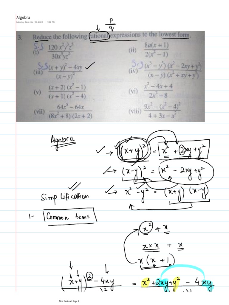 Algebra: Monday, December 21, 2020 5:36 PM | PDF