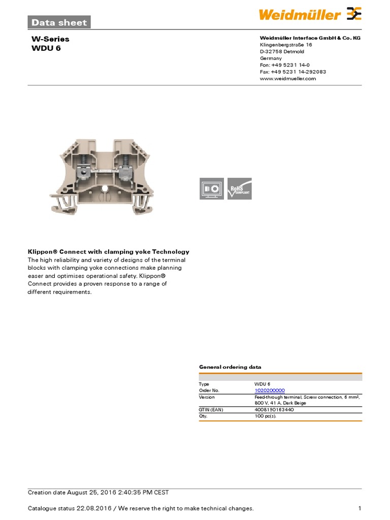 Data Sheet: W-Series Wdu 6 | PDF