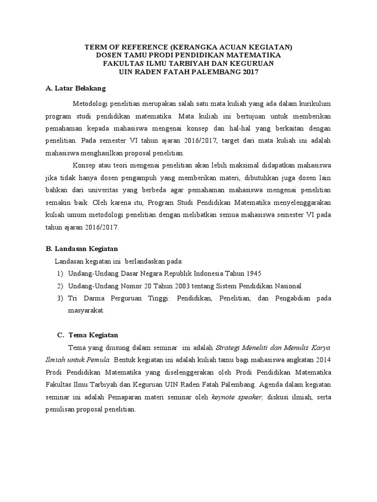 TOR Kuliah Tamu Metodologi Penelitian | PDF TOR Kuliah Tamu Metodologi Penelitian | PDF