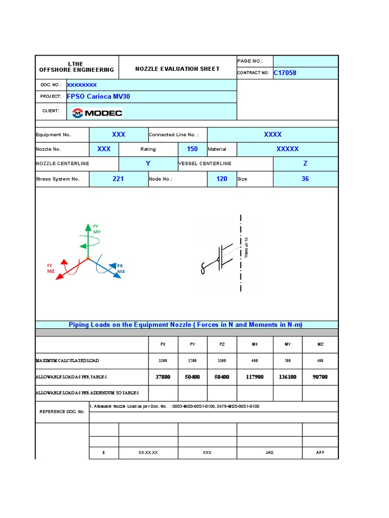 Nozzle Evaluation Sheet - Format (Vessels) | PDF | Mechanical ...