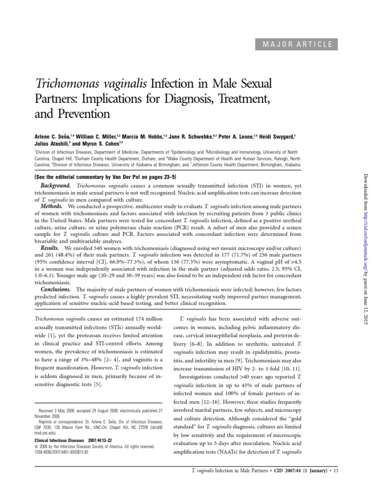 Trichomonas Vaginalis Infection in Male Sexual Partners: Implications ...