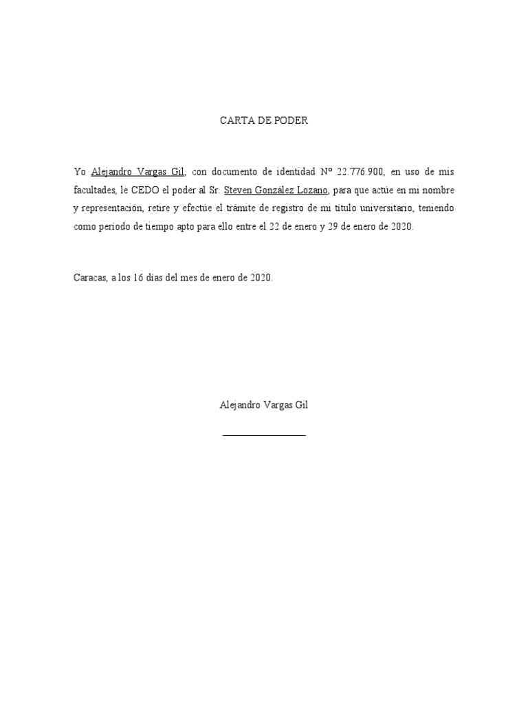 Plantilla Editable de Carta de Poder Simple | PDF